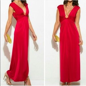 chicline | Dresses | Plunging Neck Line Red Maxi Dress | Poshmark
